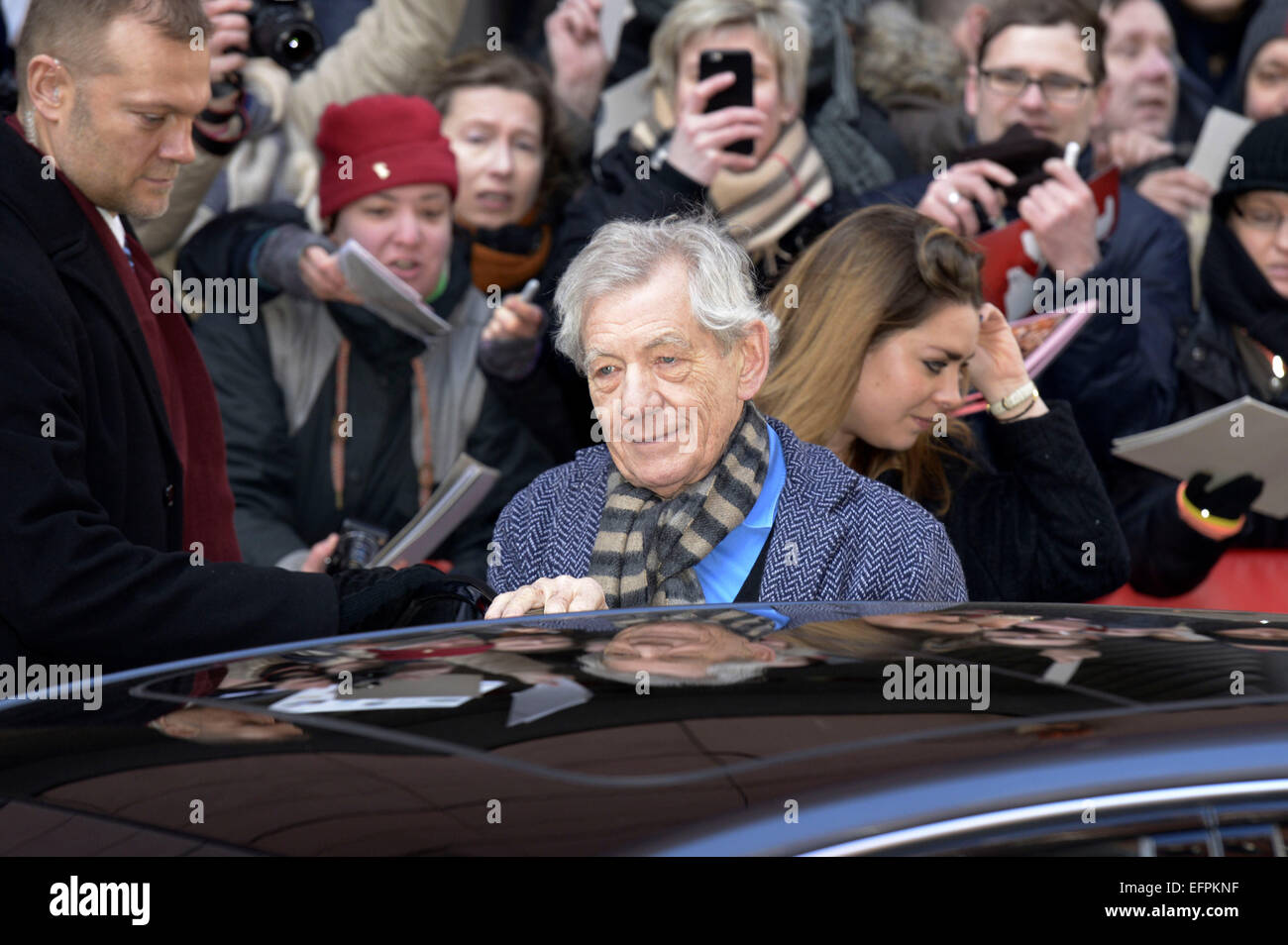 Ian McKellen leaves the 'Mr. Holmes' press conference at the 65th ...