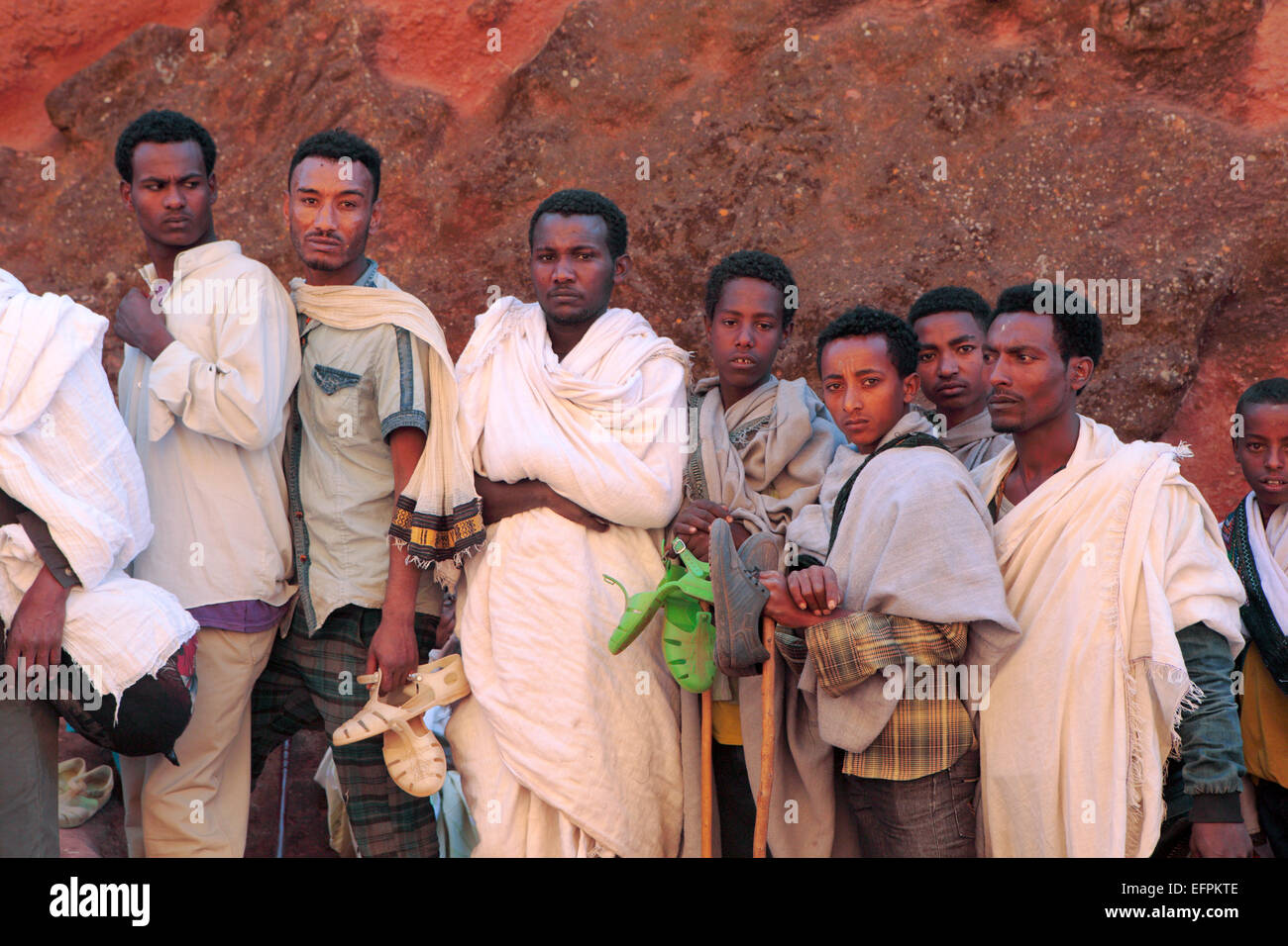 Pilgrims waiting for the entrance to Bet Amanuel church, Lalibela ...
