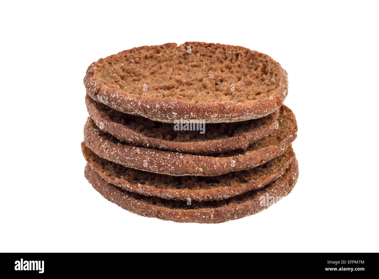 Stack of traditional round Finnish rye breads, isolated on white ...