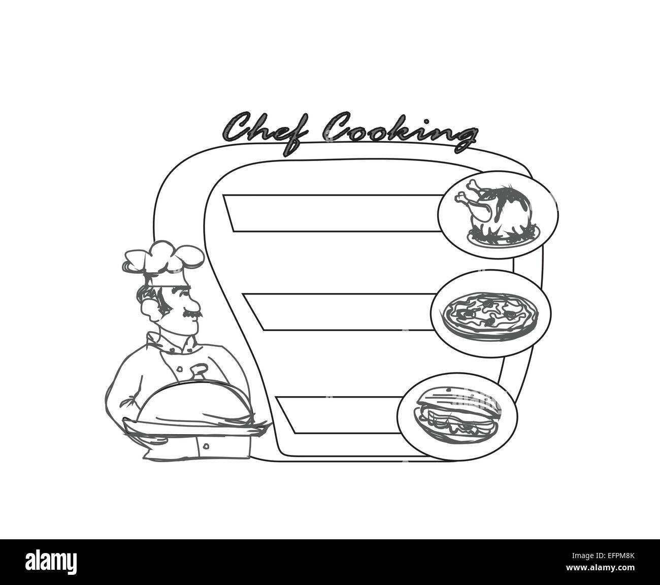chef serving dishes - menu frame , doodle illustration Stock Vector ...