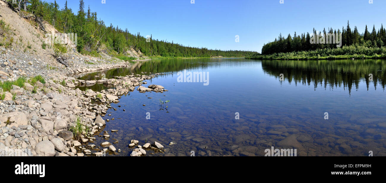 Panorama, wild Ural river. Polar Ural, Komi Republic, Russia Stock ...