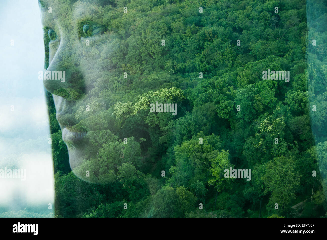 Pensive girl and forest, double exposure Stock Photo - Alamy