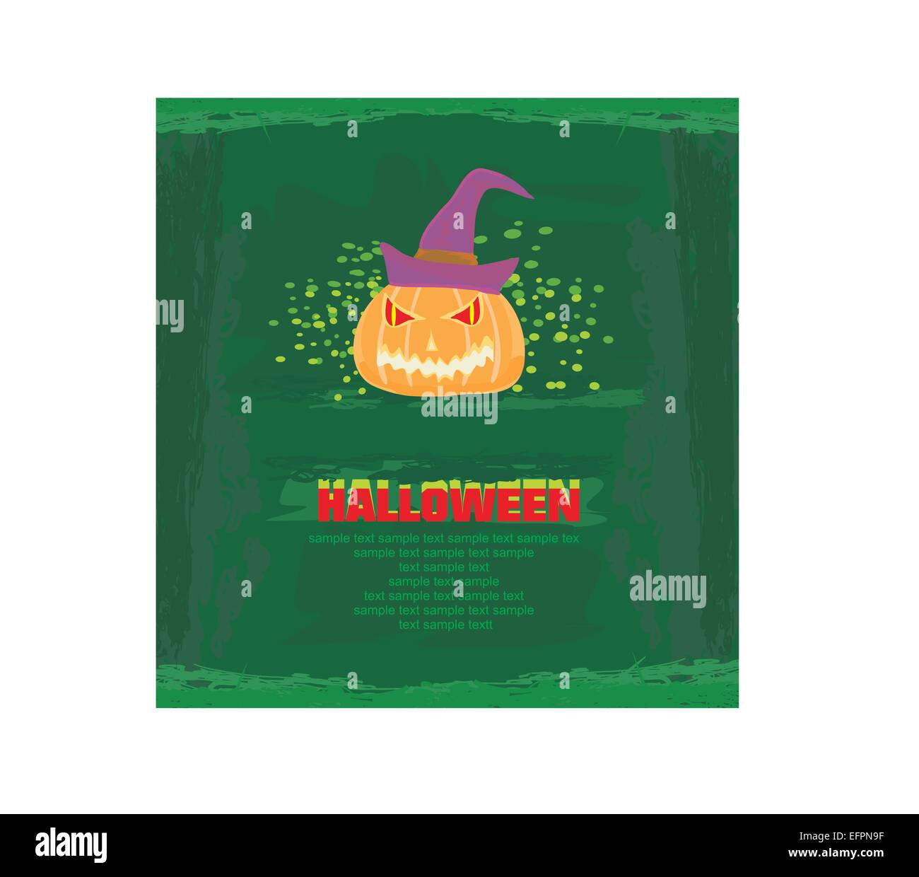 broken halloween pumpkin on grunge green background vector illustration ...
