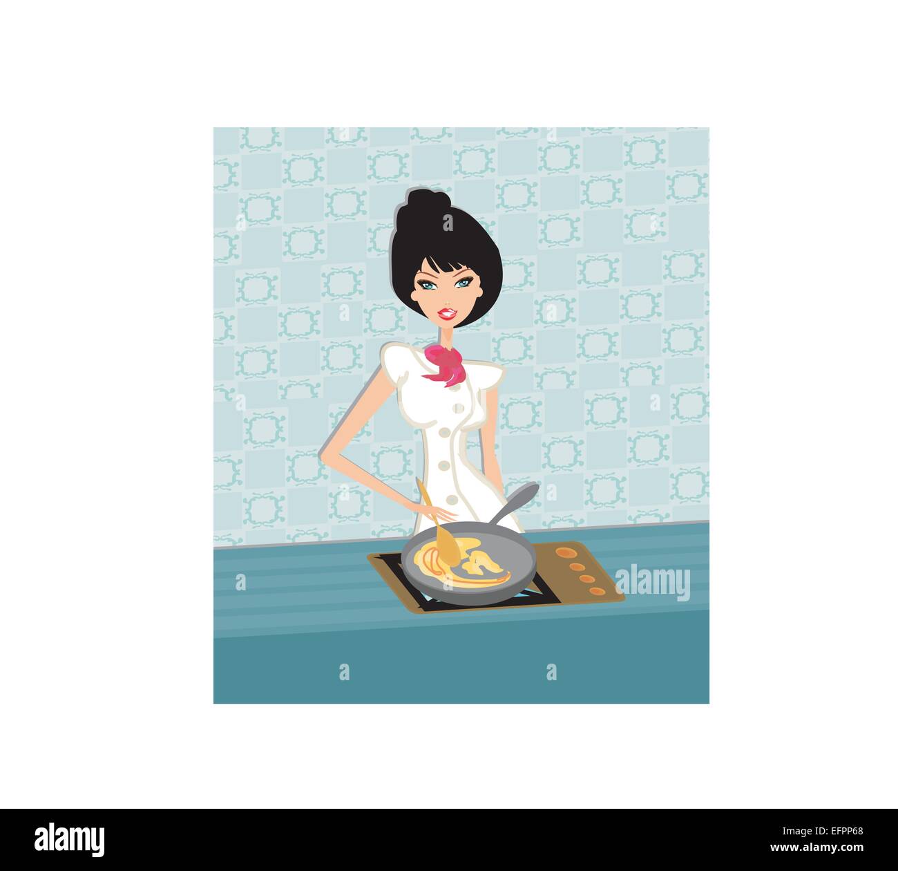 Beautiful lady cooking in the kitchen Stock Vector Image & Art - Alamy