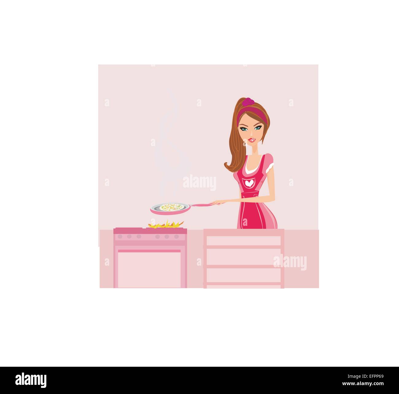 Beautiful lady cooking in the kitchen Stock Vector Image & Art - Alamy