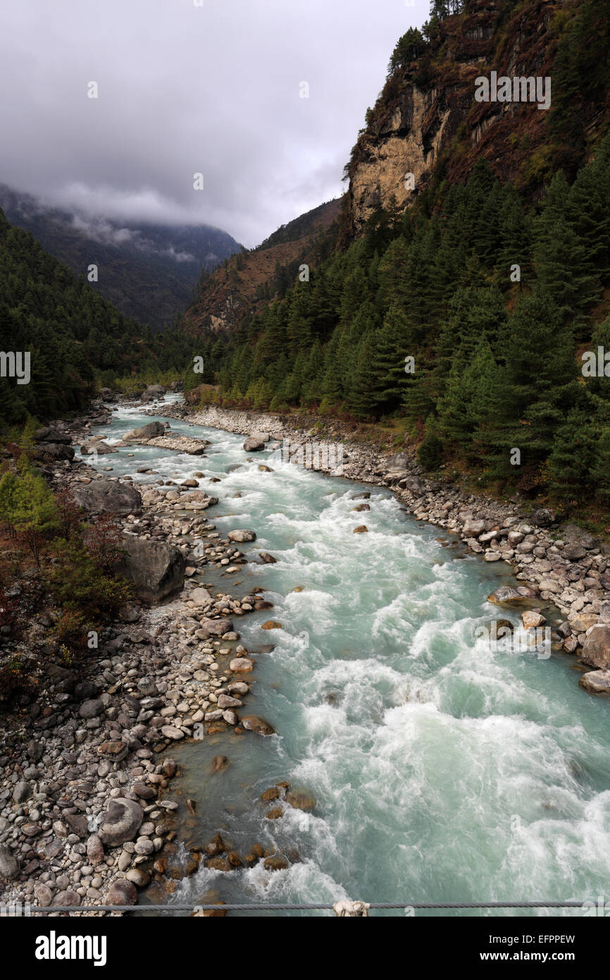 The Dudh Koshi river valley at Phungi Thanga village on the Everest ...