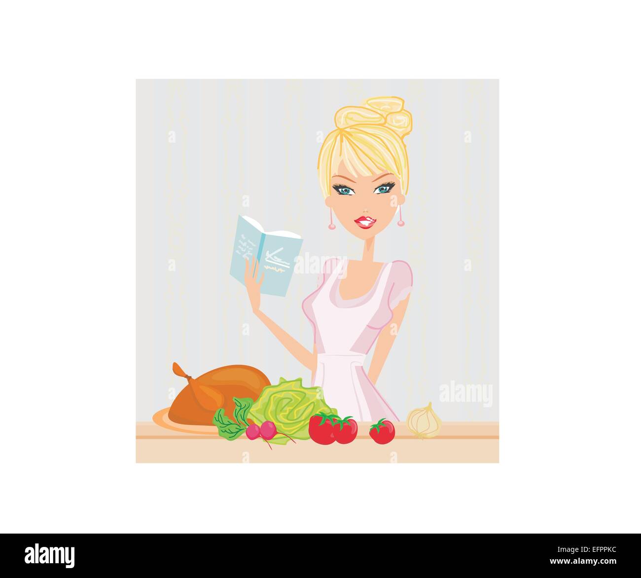 Beautiful lady cooking lunch with cookbook Stock Vector Image & Art - Alamy