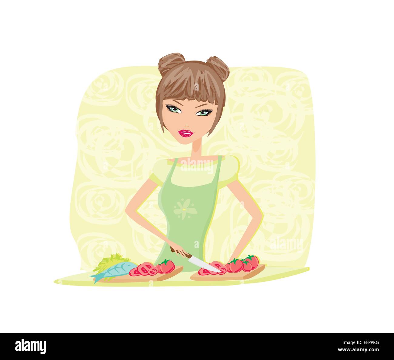 Beautiful lady cooking in kitchen Stock Vector Image & Art - Alamy