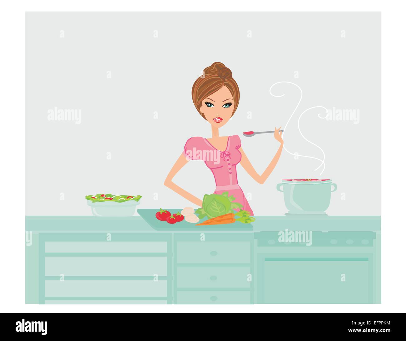 Beautiful lady cooking in the kitchen Stock Vector Image & Art - Alamy