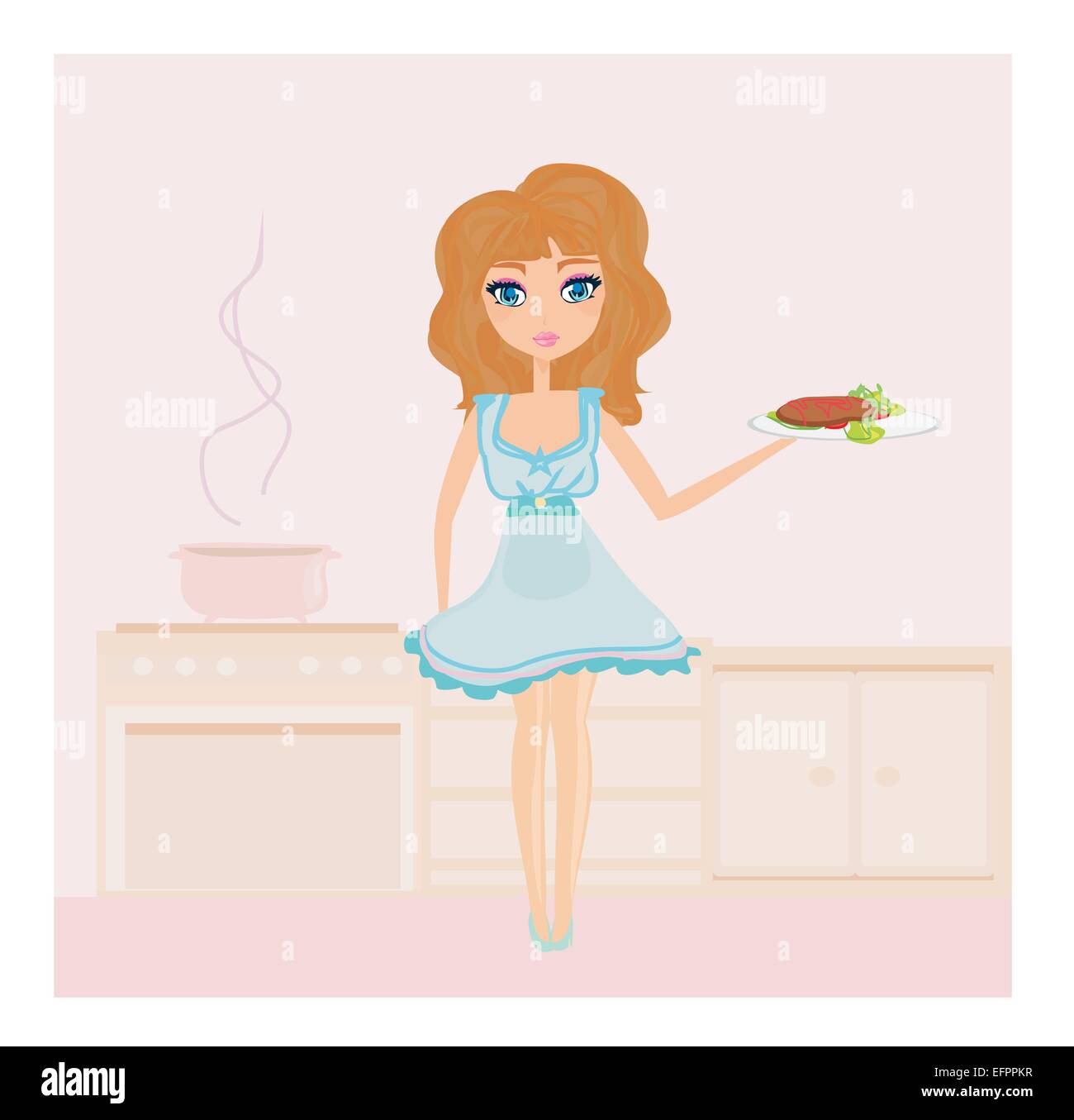 Beautiful lady cooking in the kitchen Stock Vector Image & Art - Alamy