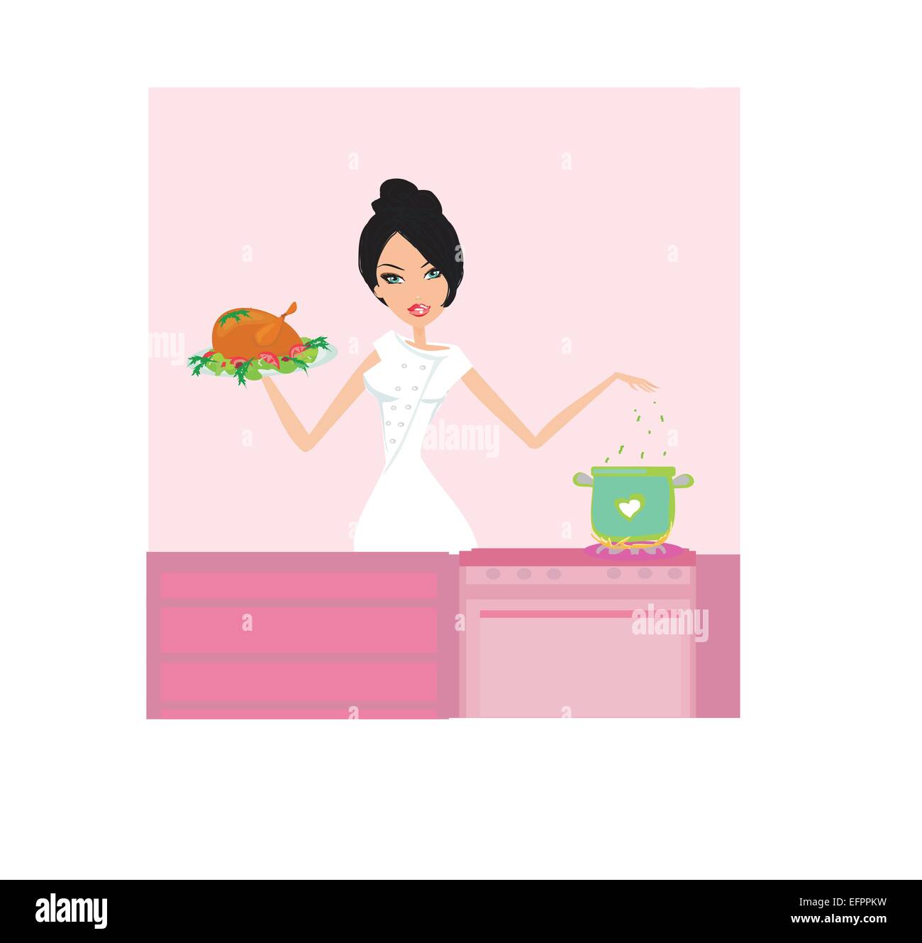 Beautiful lady cooking in the kitchen Stock Vector Image & Art - Alamy