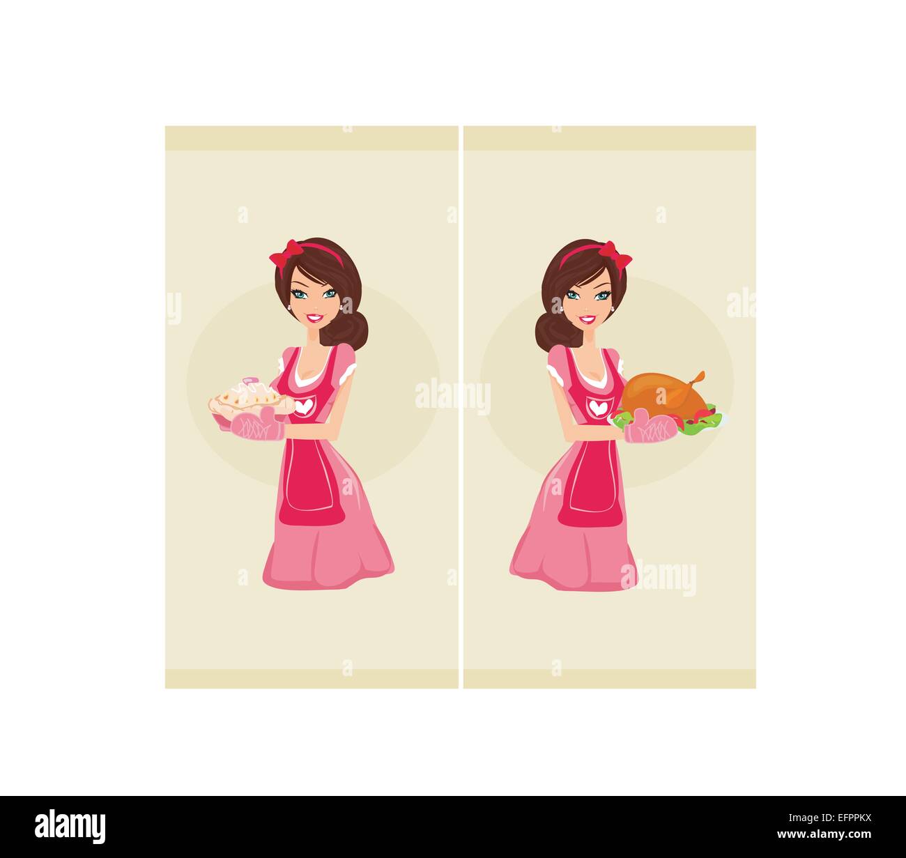 Beautiful Waitress serving chicken and cake Stock Vector Image & Art ...