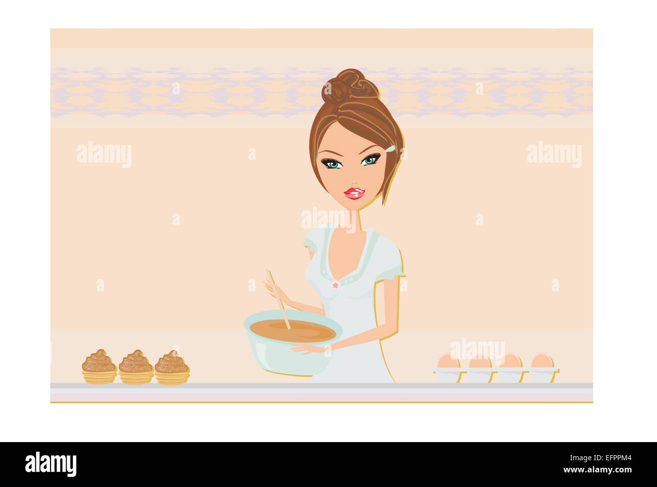 Girl in peach dress Stock Vector Images - Alamy