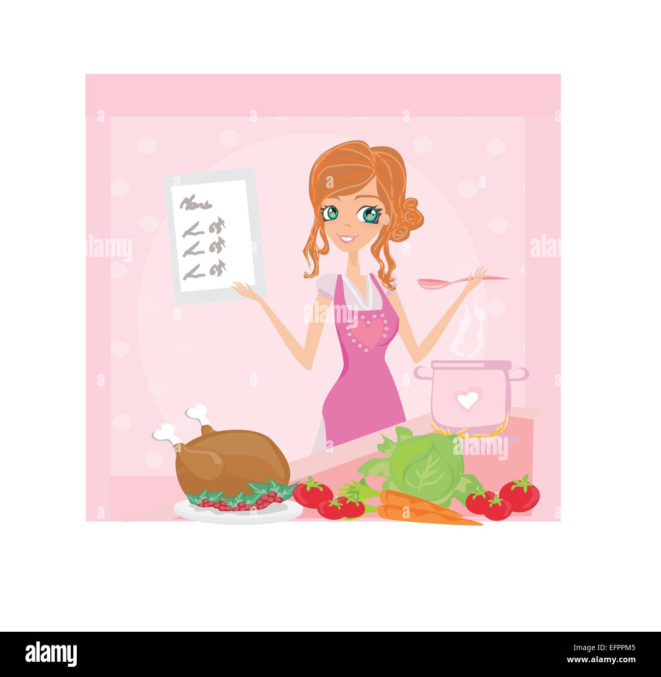 Beautiful lady cooking lunch Stock Vector Image & Art - Alamy