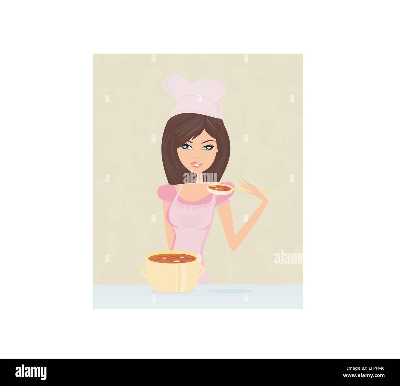 Beautiful lady cooking soup in the kitchen Stock Vector Image & Art - Alamy