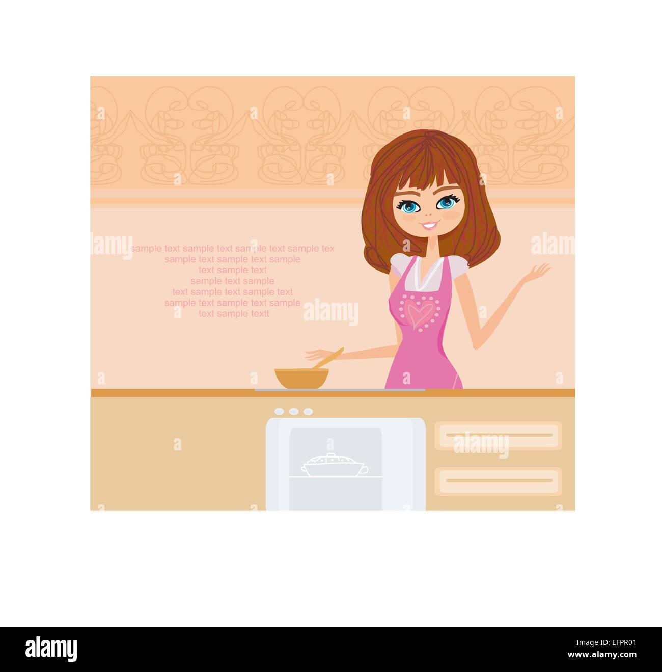 Beautiful lady cooking in the kitchen Stock Vector Image & Art - Alamy