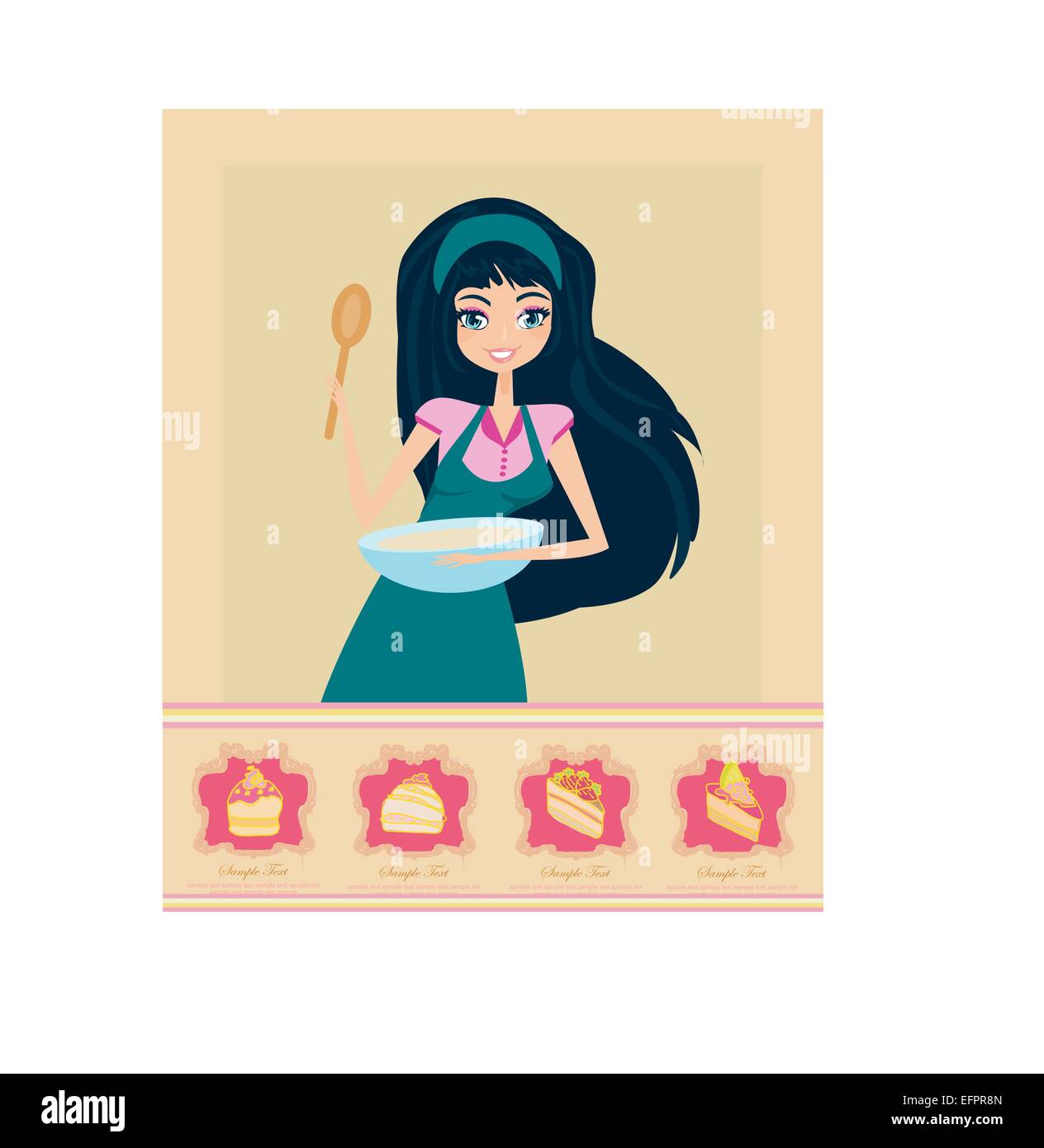 Beautiful lady cooking dessert in the kitchen Stock Vector Image & Art ...