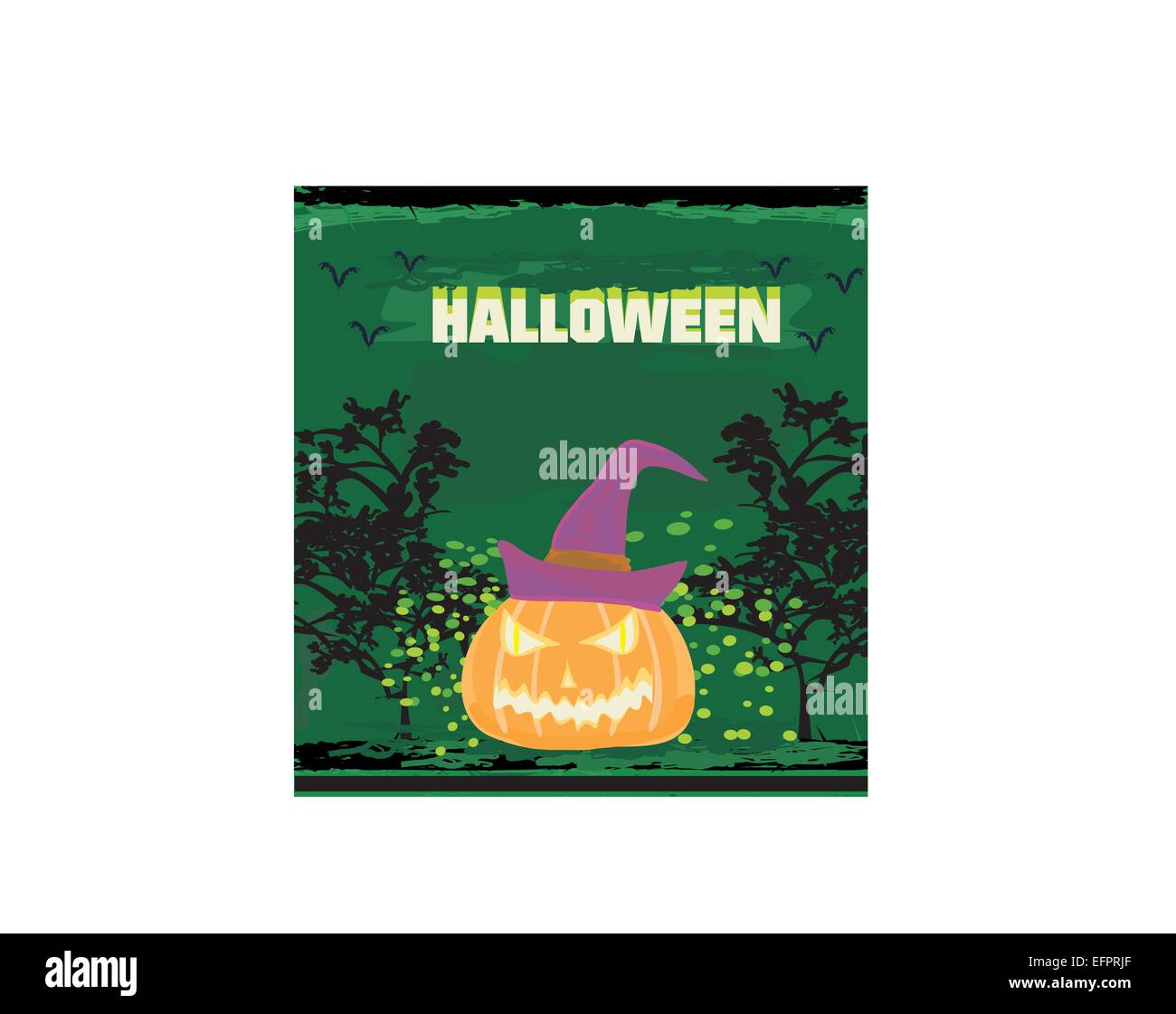 broken halloween pumpkin on grunge green background vector illustration ...