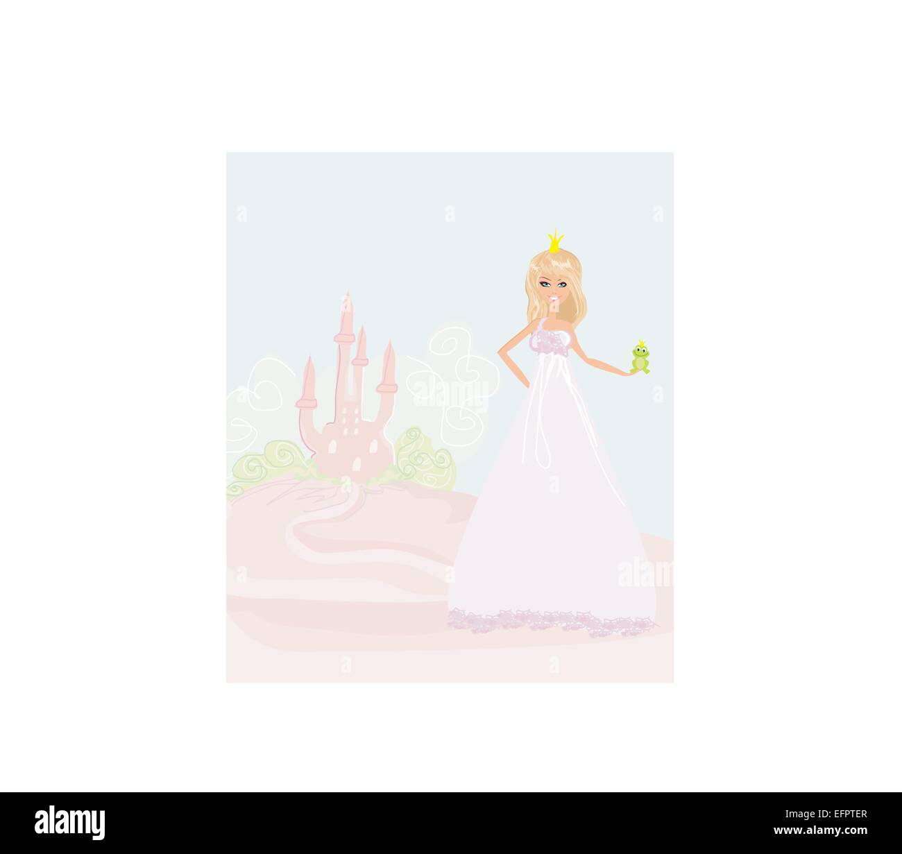 Beautiful young princess holding a big green frog Stock Vector Image ...