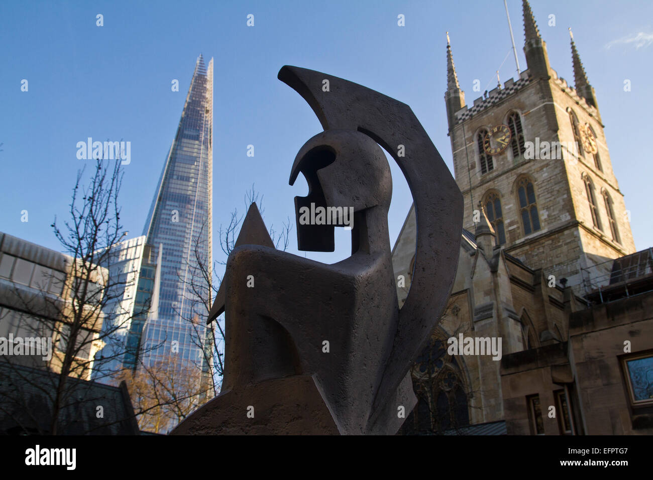 Alan Collins sculpture of Minerva outside Southwark Cathedral London ...