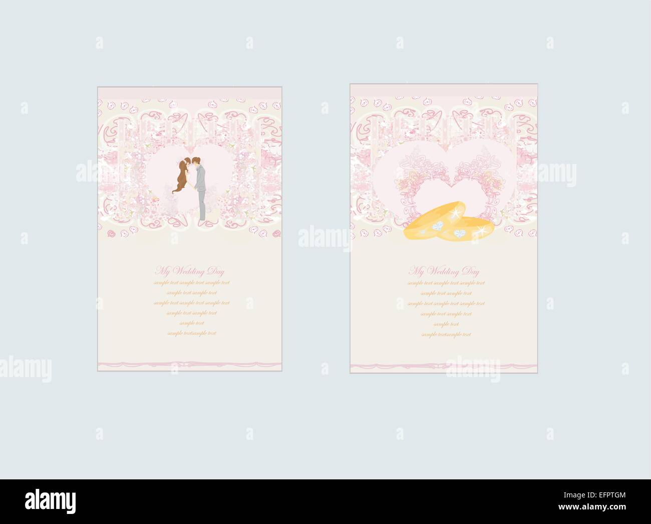 elegant wedding invitation with rings and wedding couple - set Stock ...