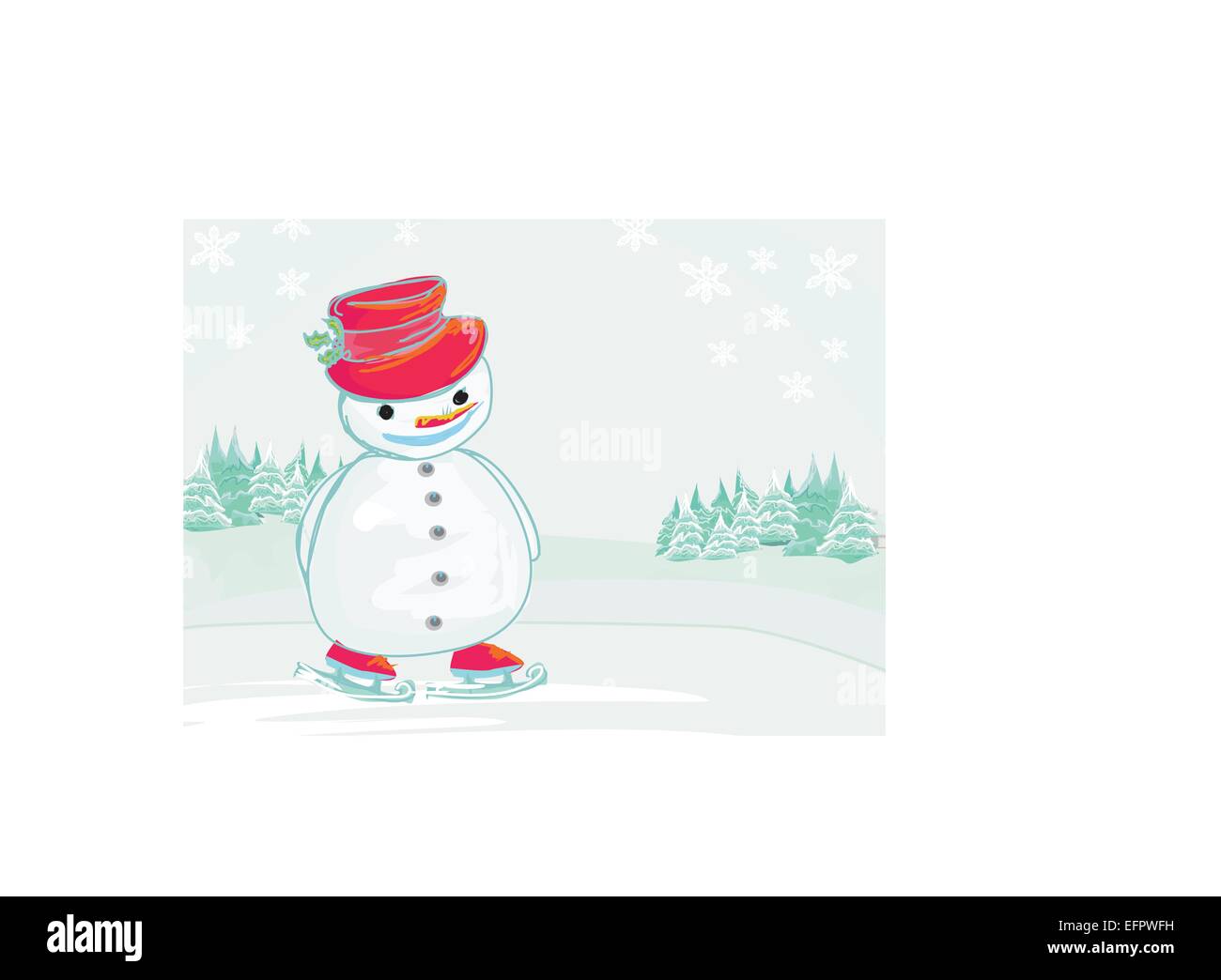 Vector illustration - snowman on a skating rink Stock Vector Image ...