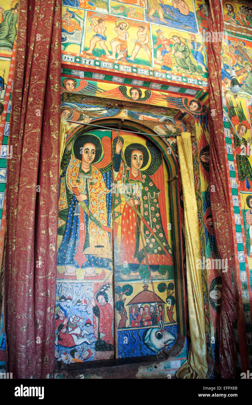 Archangels Michael and Rafael fresco, Bete Mariam church, Amhara region ...