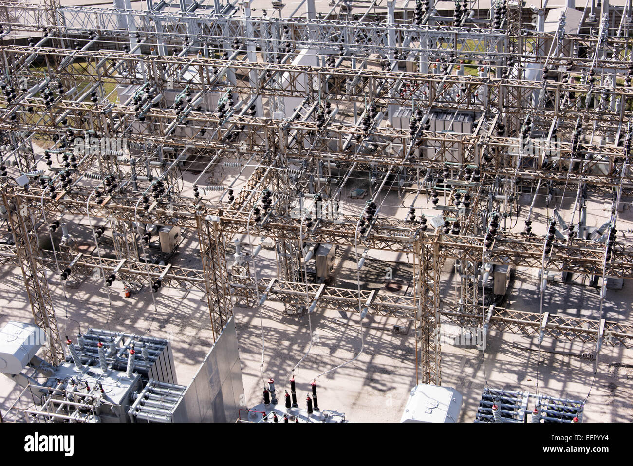 electrical power substation with transformers and insulators Stock ...