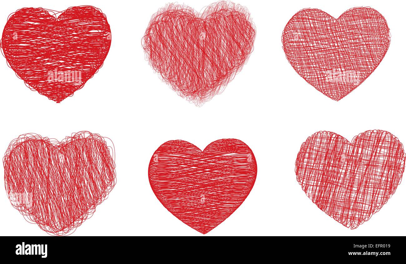 Set of six scribble heart icons, vector illustration Stock Vector Image ...