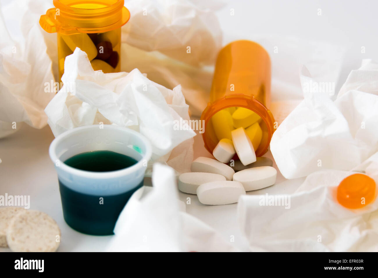 cold and flu season medicines for cough, sneeze, and sore throat Stock ...