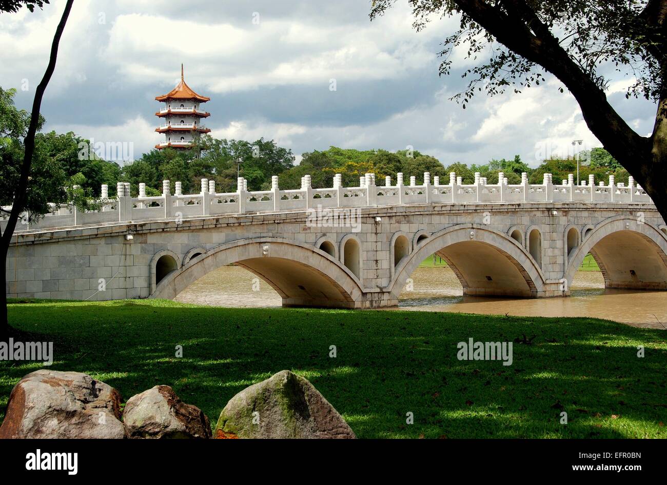 Singapore -: White marble bridge over the lagoon connects the Chinese ...