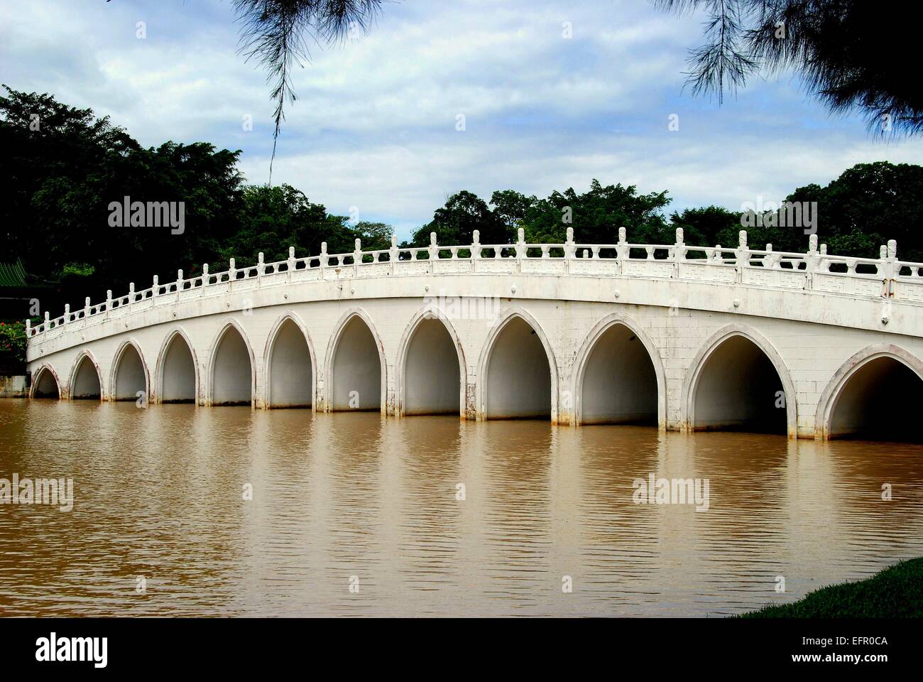 Singapore: A beautiful white bridge with thirteen gothic arches spans ...
