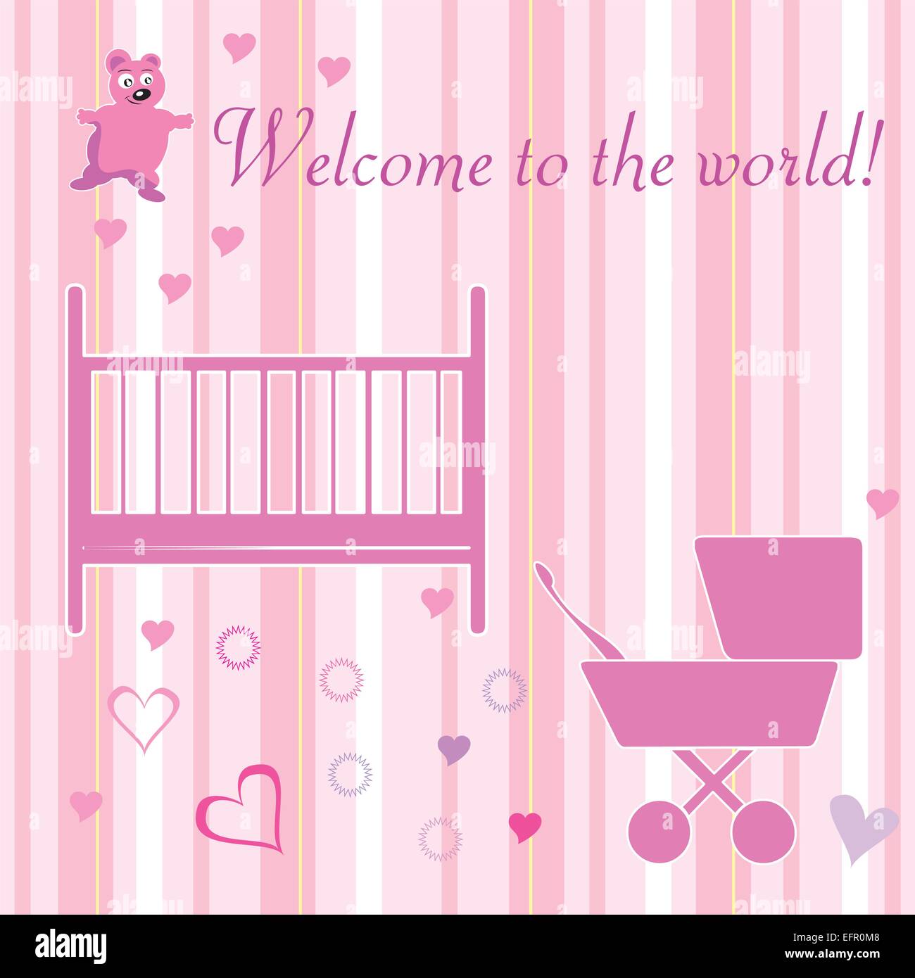 baby girl welcome card design elements vector illustration Stock Vector ...