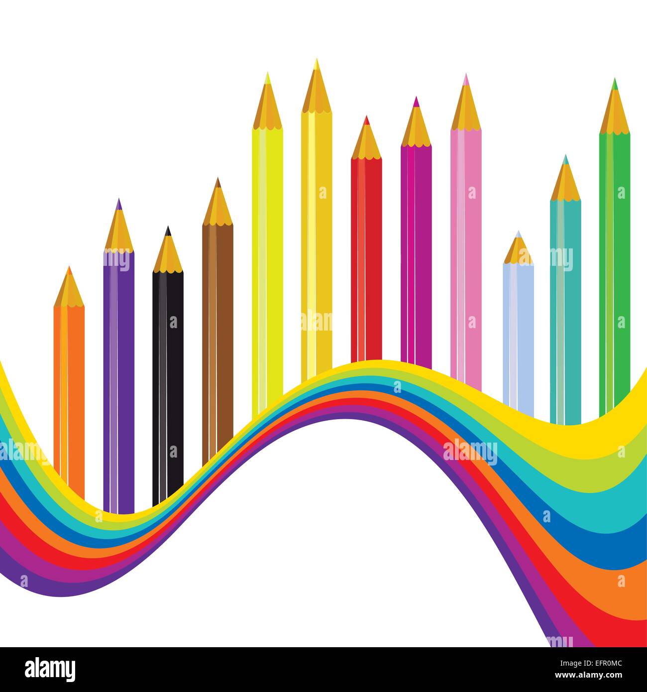 Back to school background with rainbow wave and pencils, vector ...