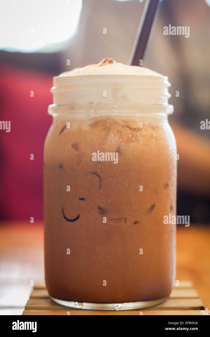 Iced caffe mocha with milk foam, stock photo Stock Photo - Alamy