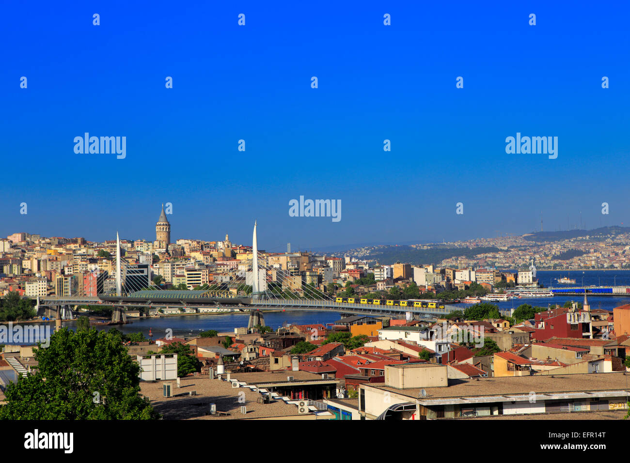 View of Beyoglu district and Galata tower (1348), Bosphorus, Istanbul ...