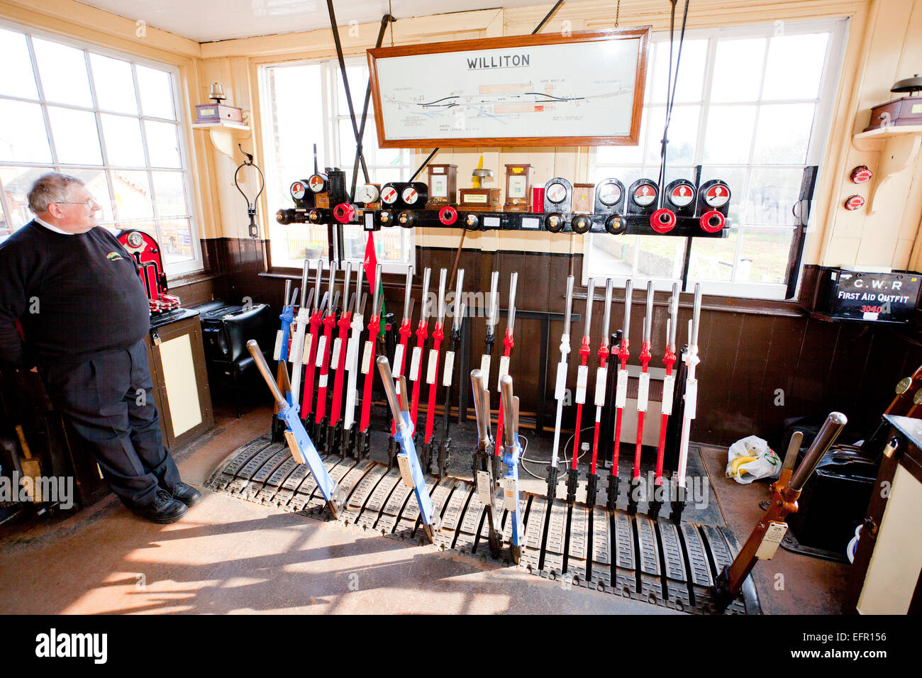 The signalman at Williton station on the West Somerset Railway between ...