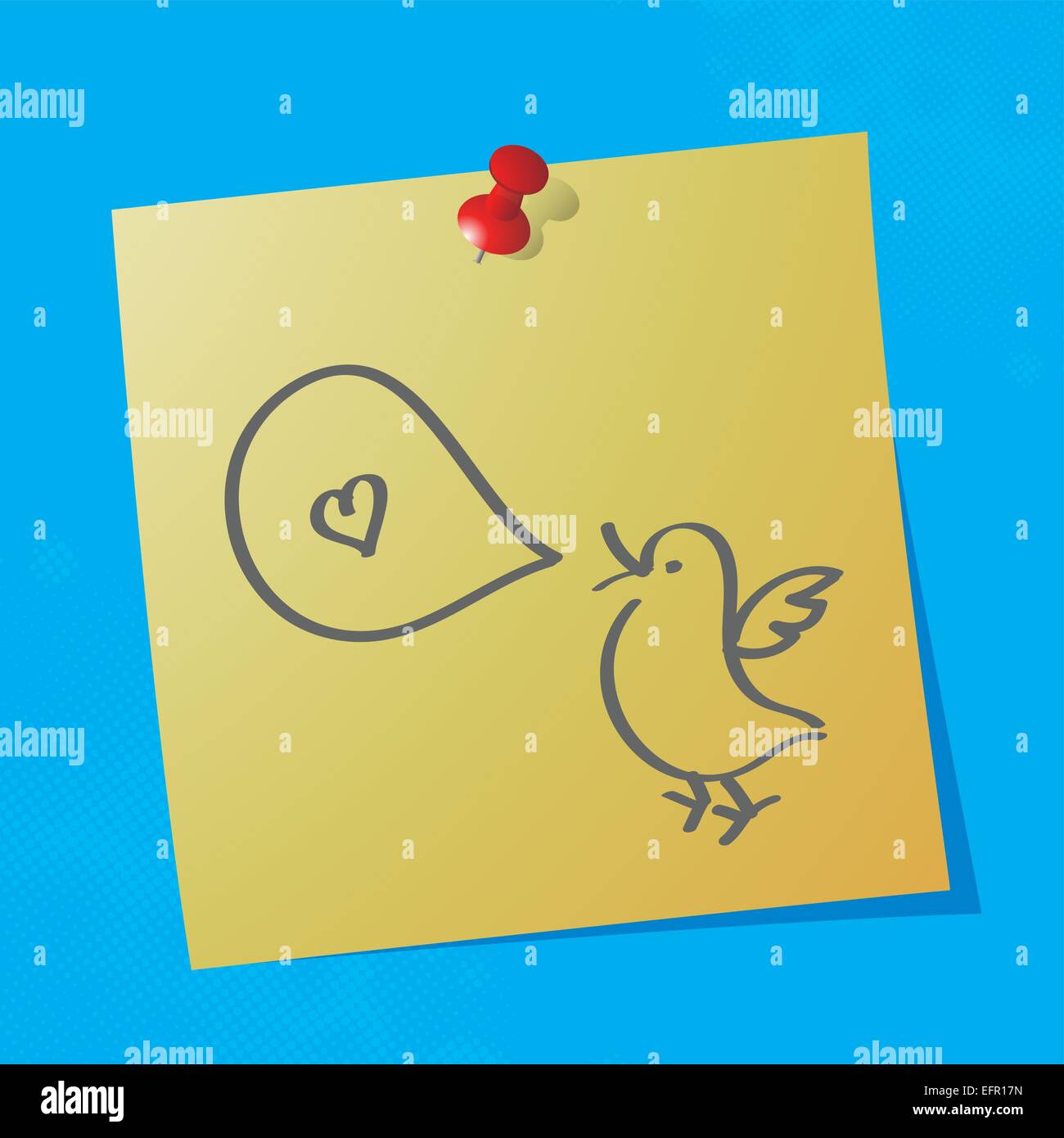 little bird with speech bubble hand drawn on sticky paper, eps10 vector ...