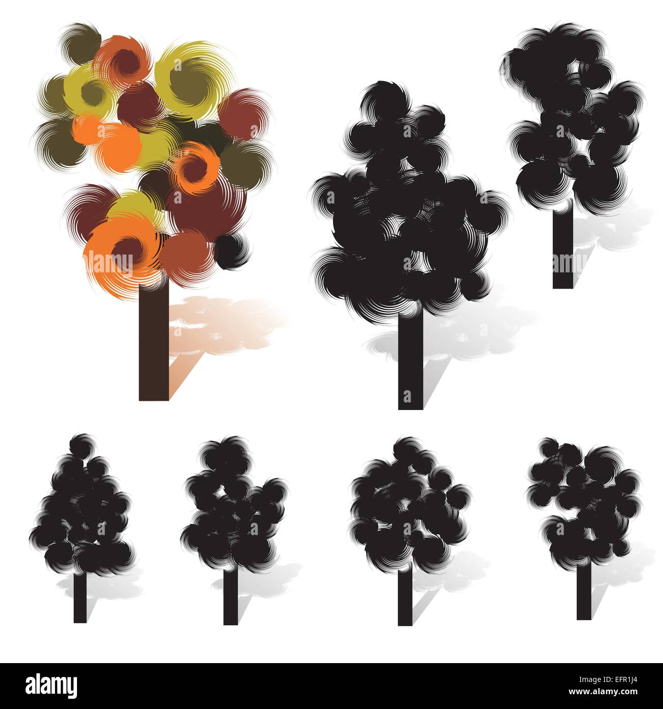 Brush stroke like artistic tree collection, vector illustration Stock ...
