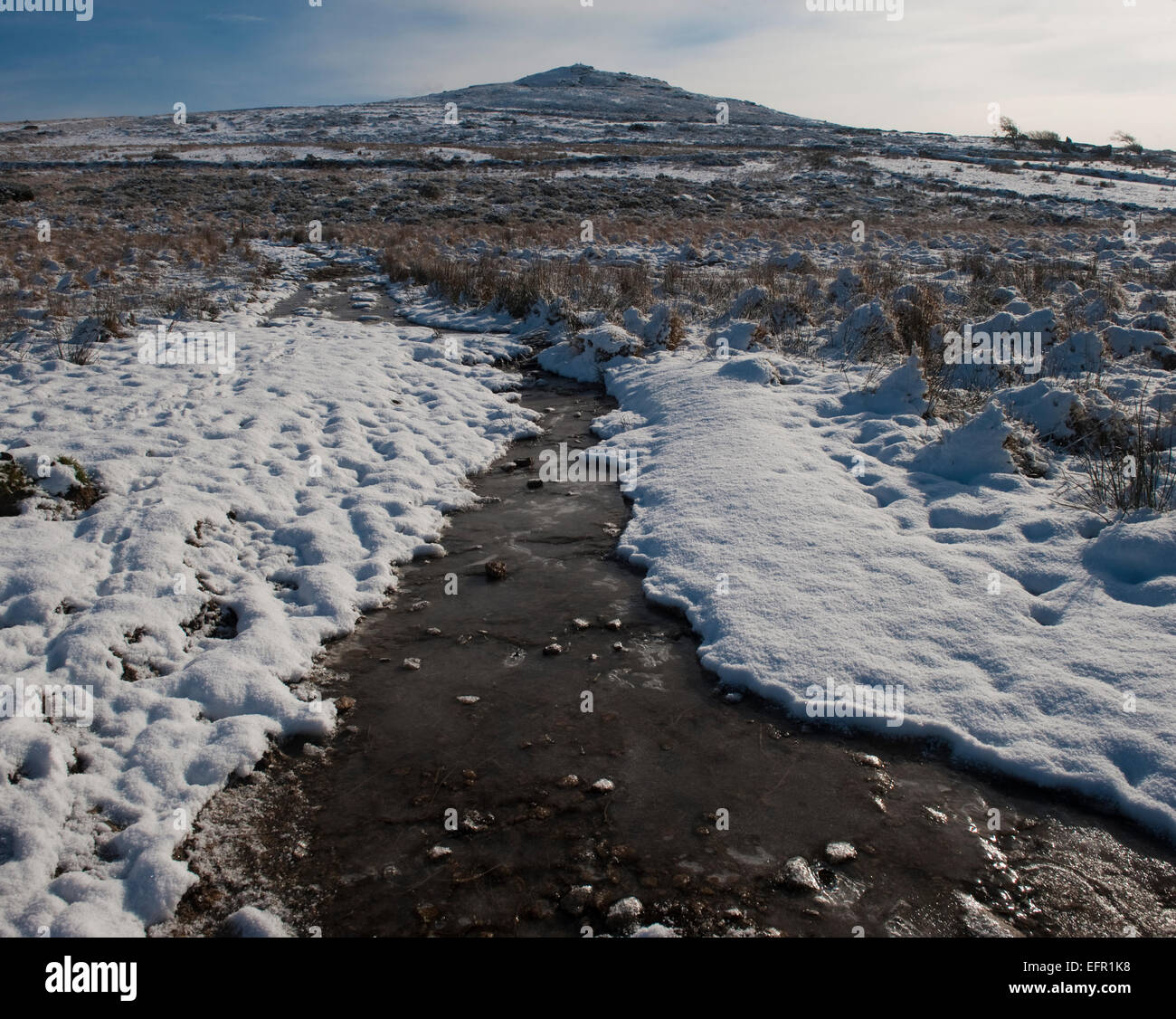 View towards Brown Willy in the snow on Bodmin moor, North Cornwall ...