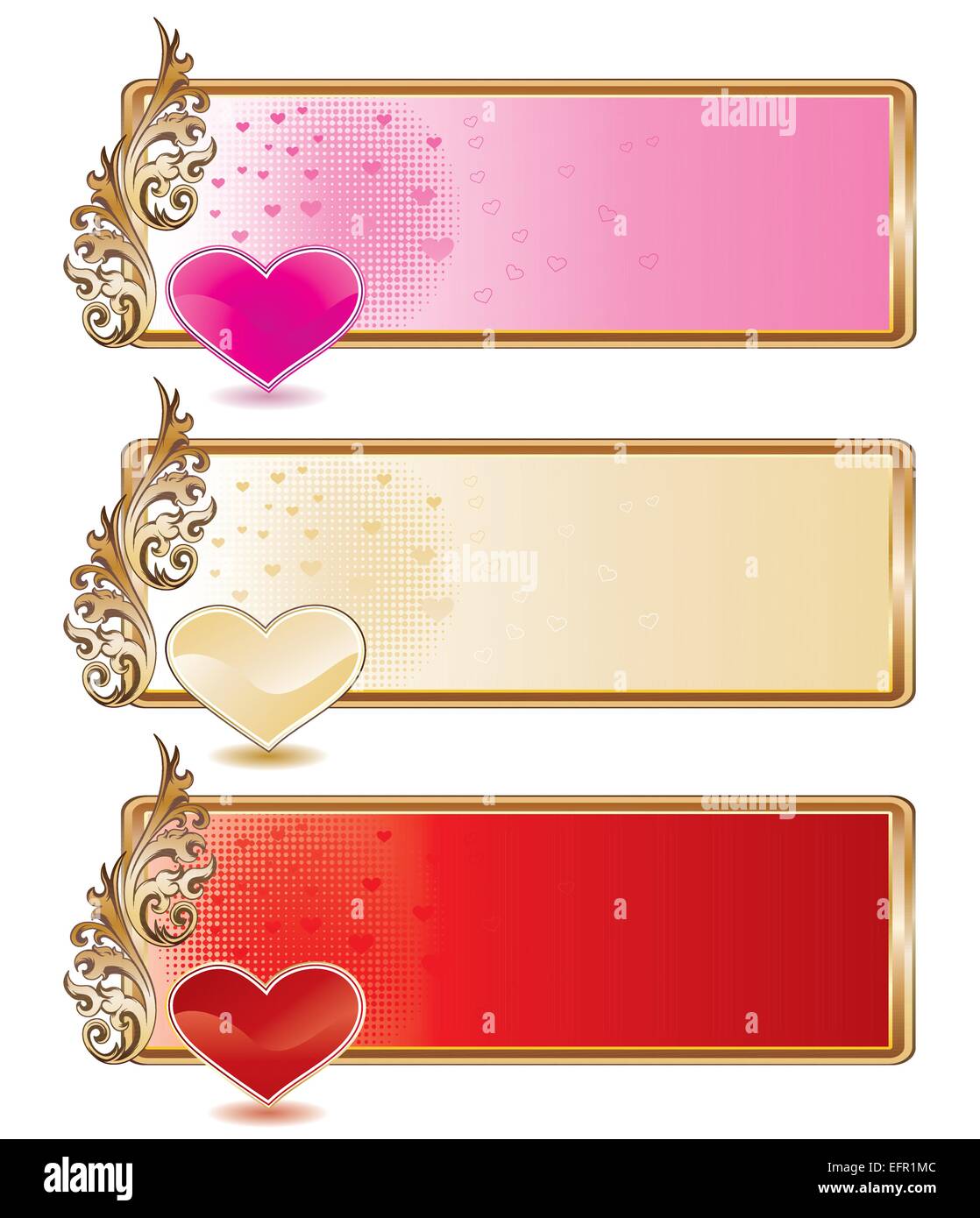 Valentine banner set with shiny hearts, vector illustration Stock ...