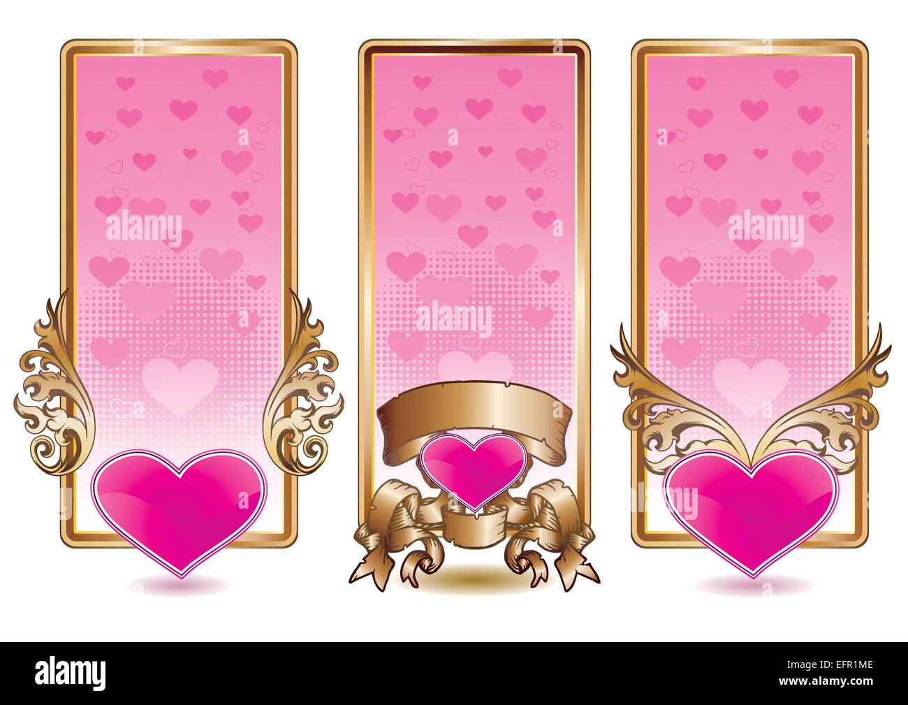 Valentine banner set with shiny hearts, vector illustration Stock ...