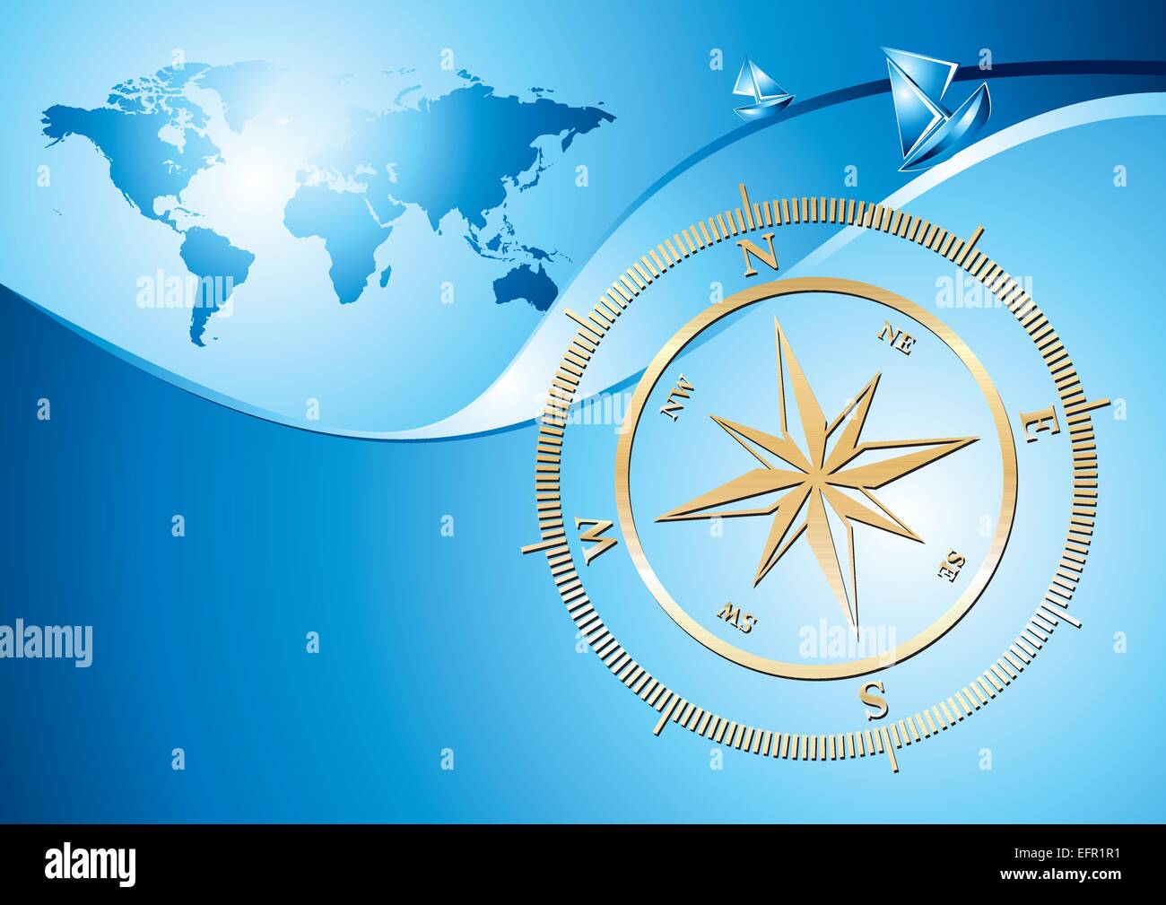 Gold compass with world map background, vector illustration Stock ...