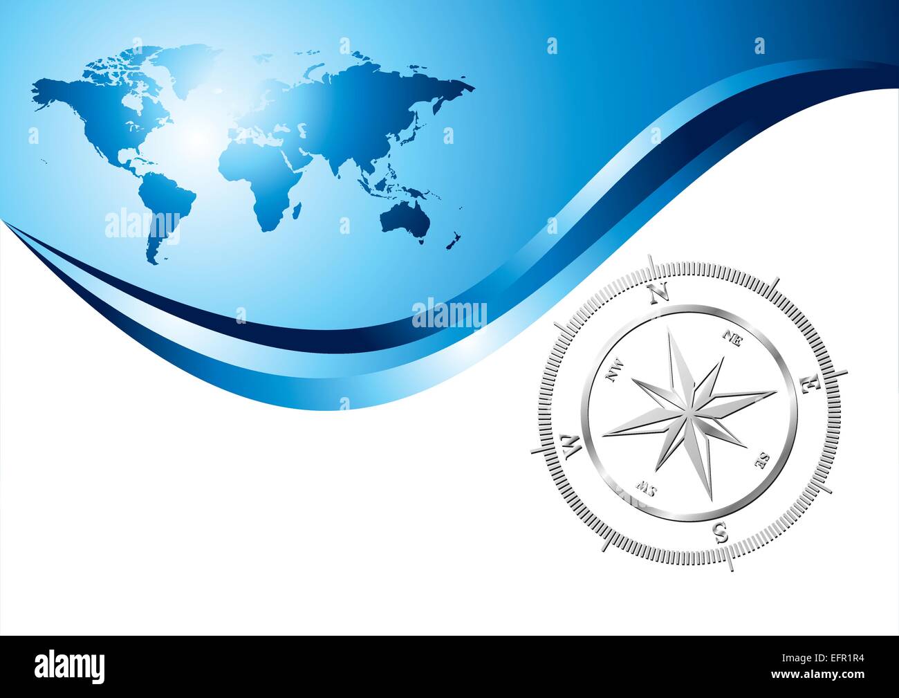 Silver compass with world map background, vector illustration Stock ...