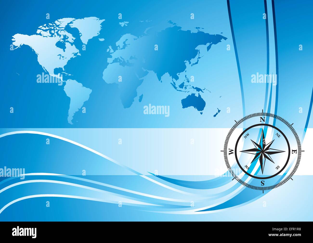 Blue background with compass and world map, vector illustration Stock ...
