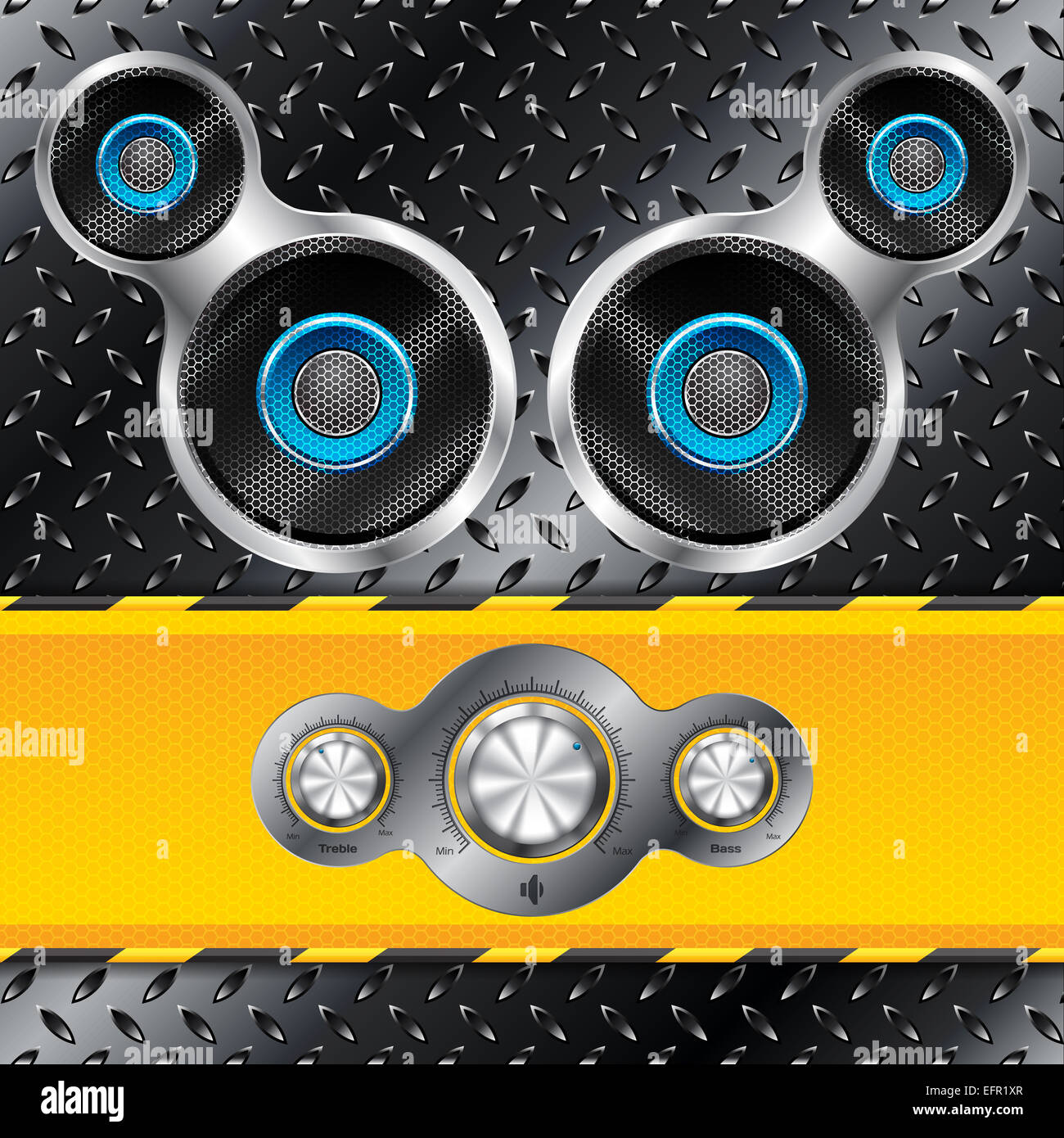Shiny metallic control deck with stereo speakers Stock Photo - Alamy
