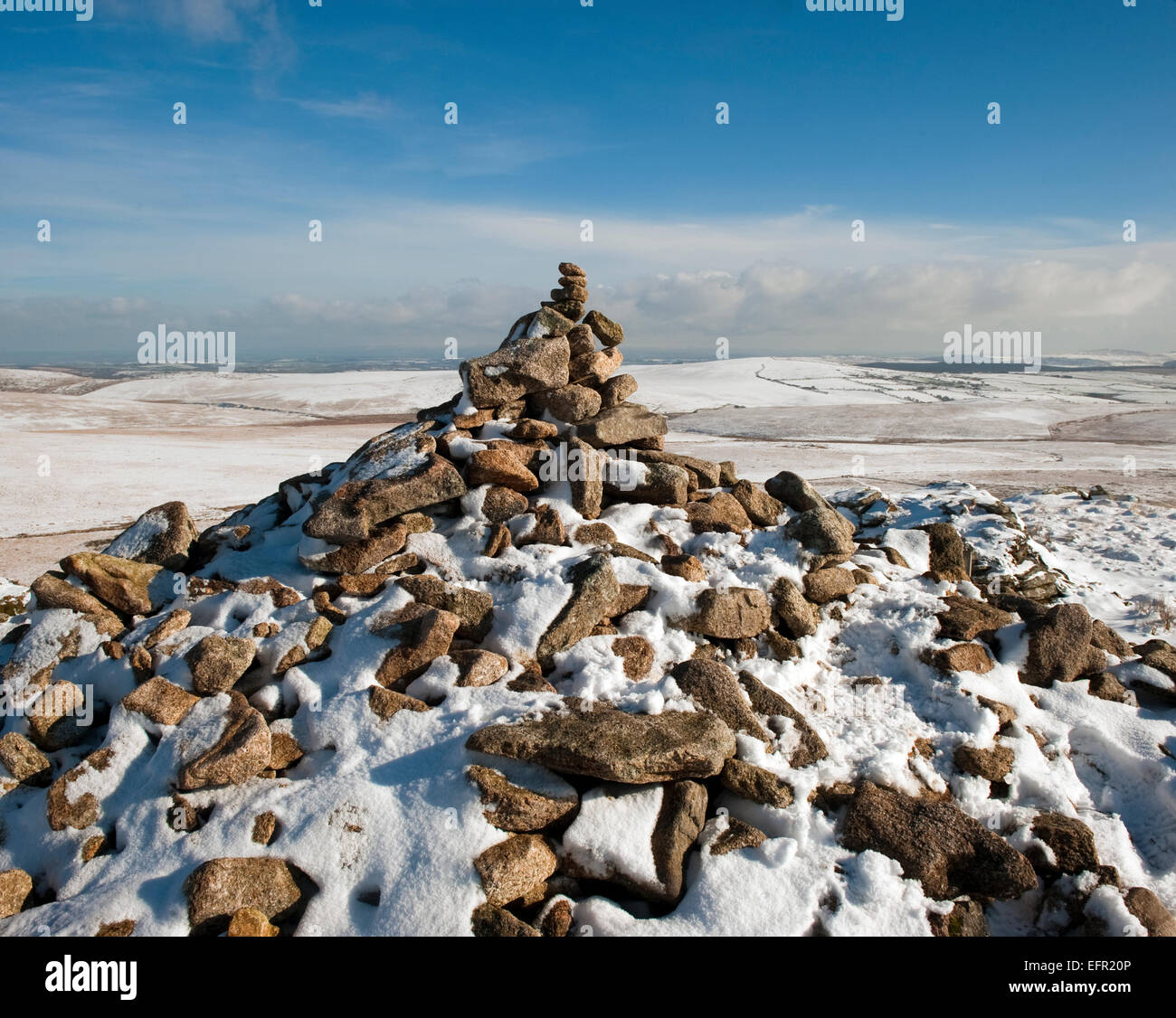 The summit of Brown Willy in the snow, Bodmin moor, North Cornwall ...