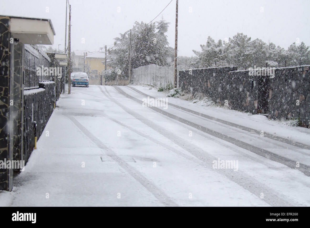 Sicily, Italy. 09th Feb, 2015. Italy Weather: Cold wave in Sicily. Snow ...