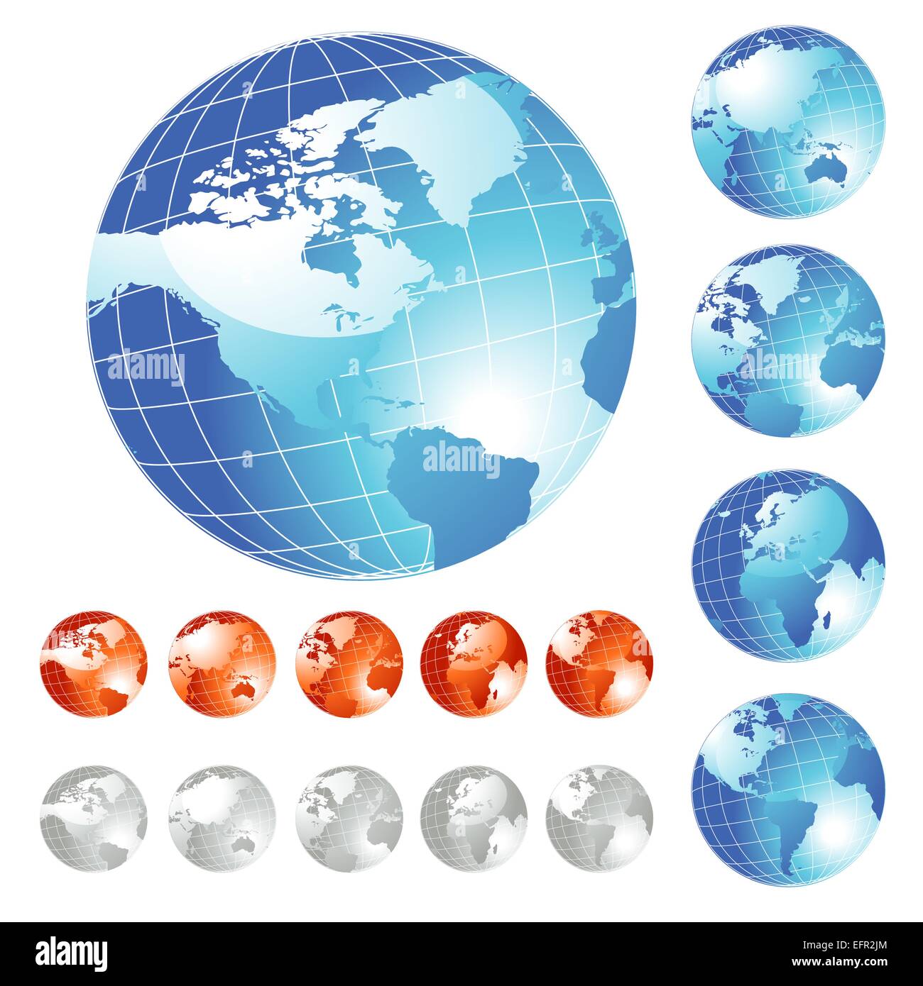 Big set of shiny Globe in five different views Stock Vector Image & Art ...