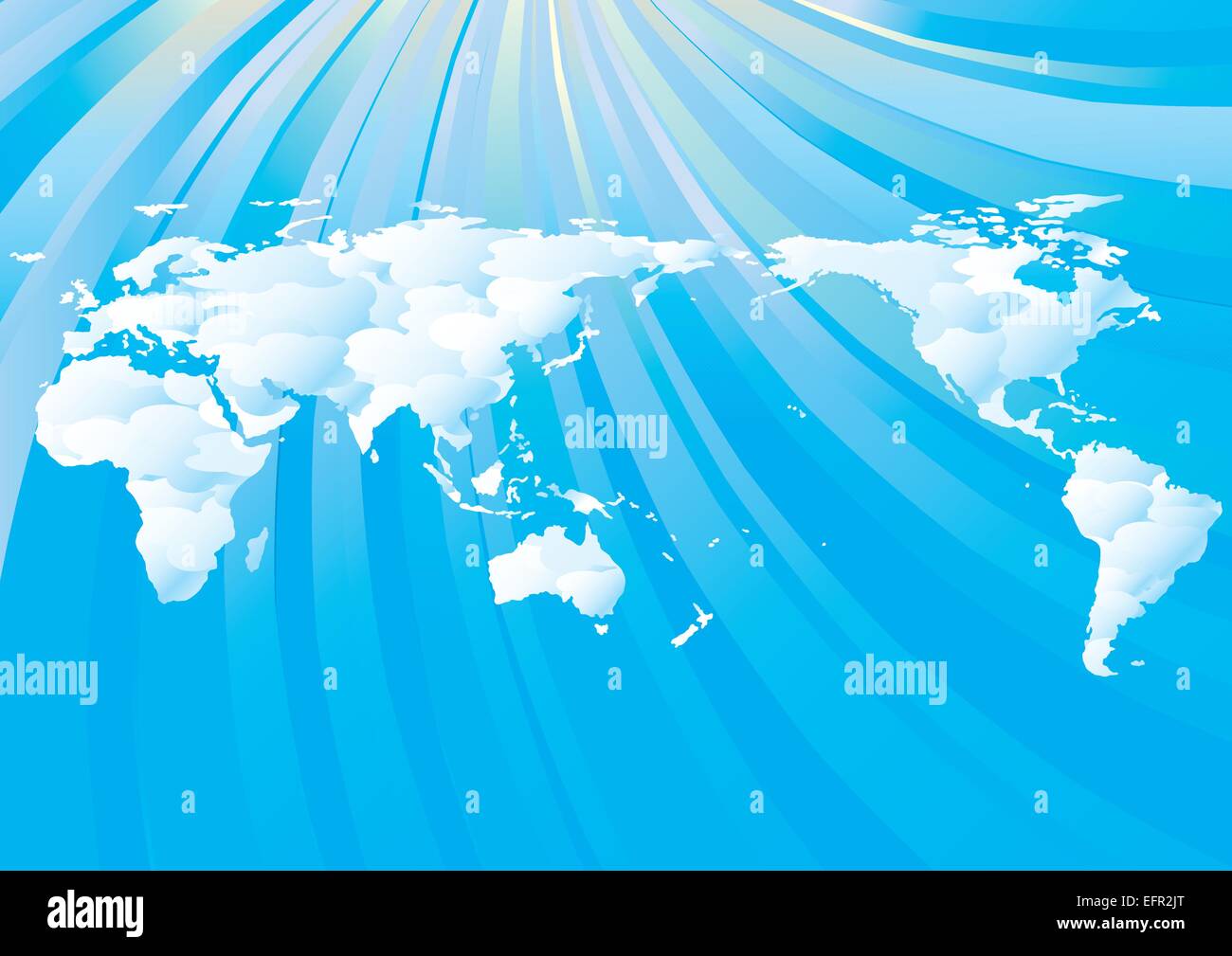 cloudy world map on blue sky background with copy space vector ...